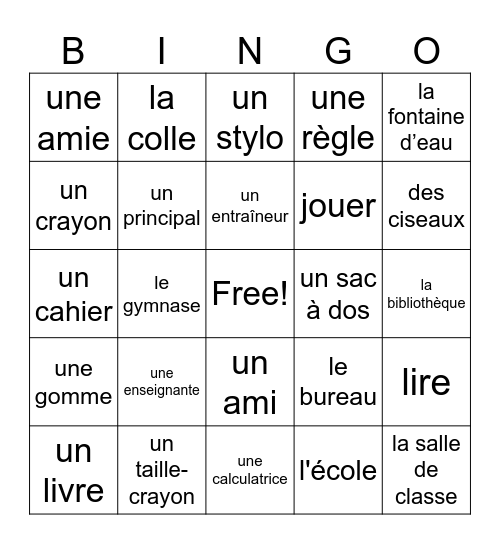 La rentree Bingo Card