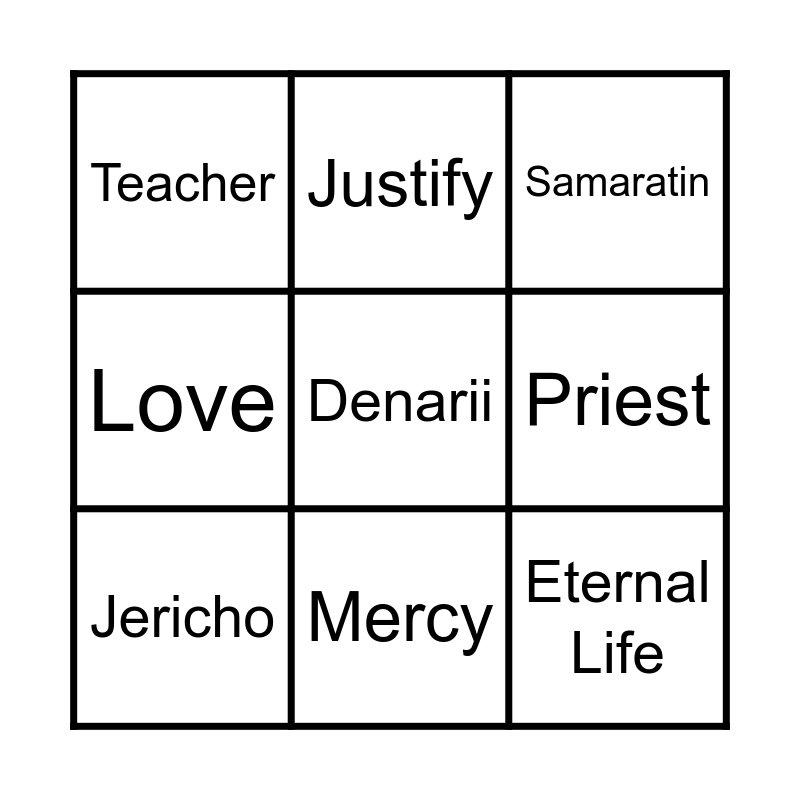 The Good Samaritan Bingo Card
