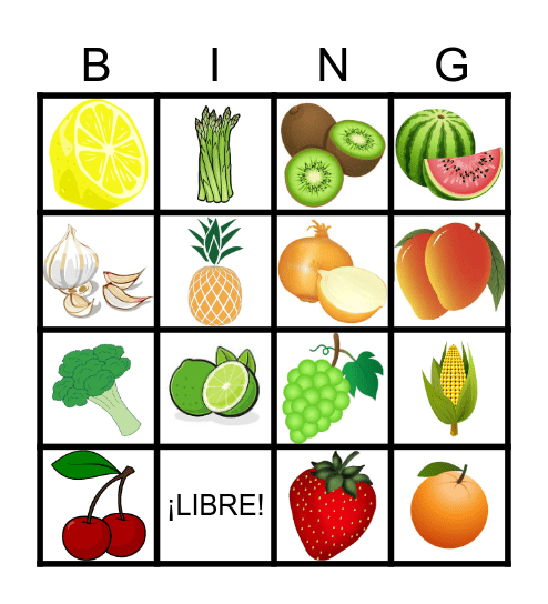 Frutas y Verduras Bingo Card