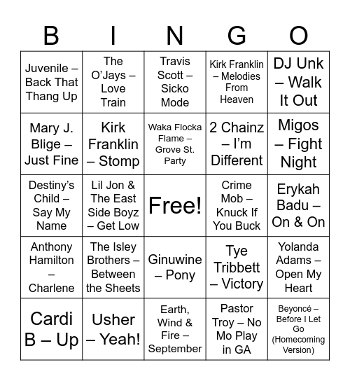 Musical Bingo Card