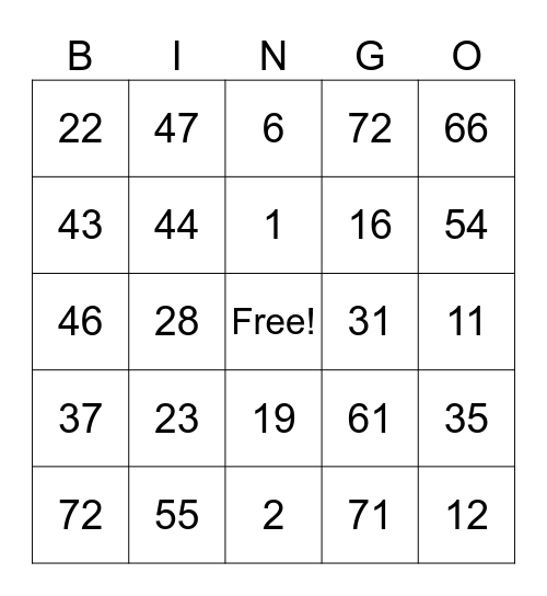 van straten bingo Card