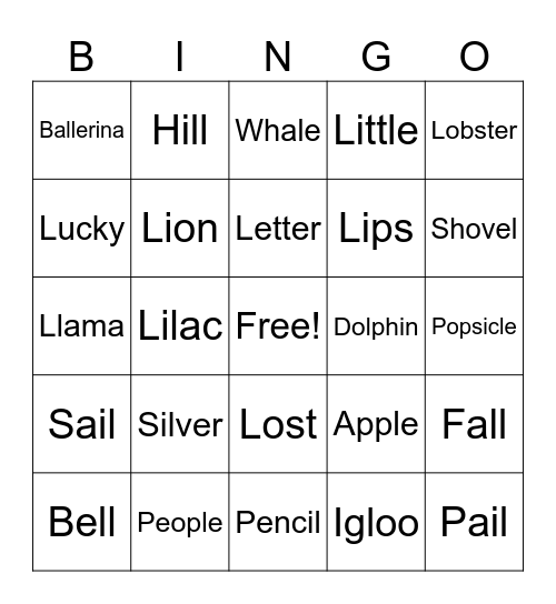 L Bingo Card