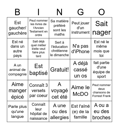 Trouve quelqu'un qui: Bingo Card
