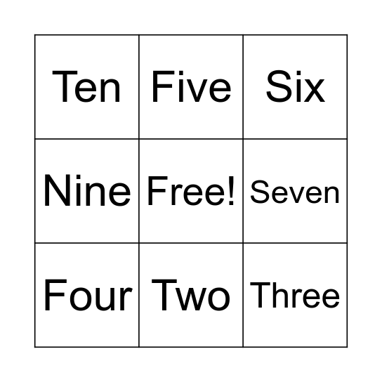 Numbers Bingo Card