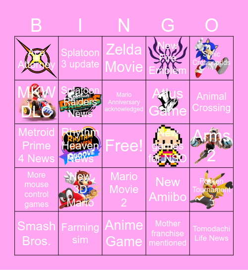 Nintendo Direct Bingo Card