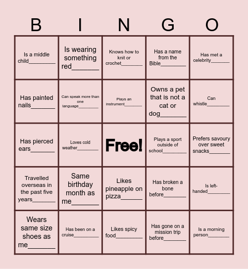 Girls' Night Bingo Card