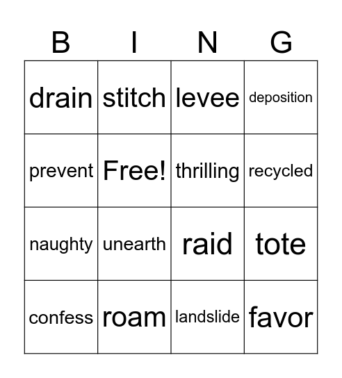 Vocabulary Bingo Card