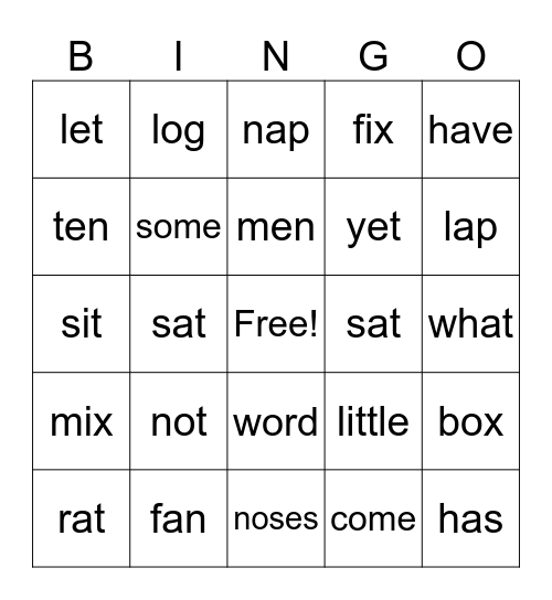 CVC & Review Bingo Card