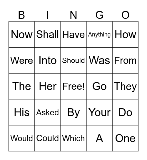 High-Frequency Words WRS 2.1 Bingo Card