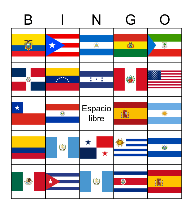 Bingo de nacionalidades Bingo Card