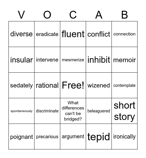 Into Literature Pilot: Vocab 1-3 Bingo Card