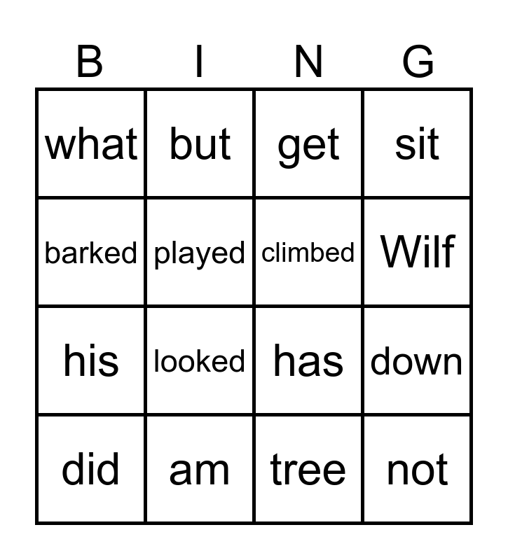 Oxford Reading Tree Bingo Card