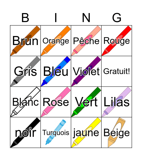 Les couleurs Bingo Card