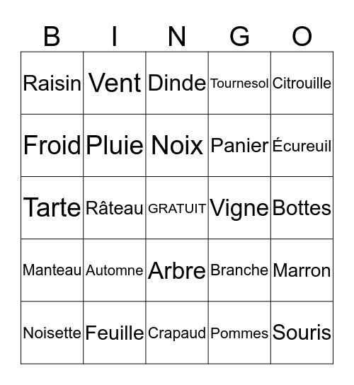 Mots d'automne Bingo Card