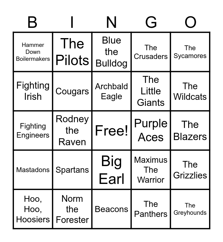 College GO Week Bingo Card