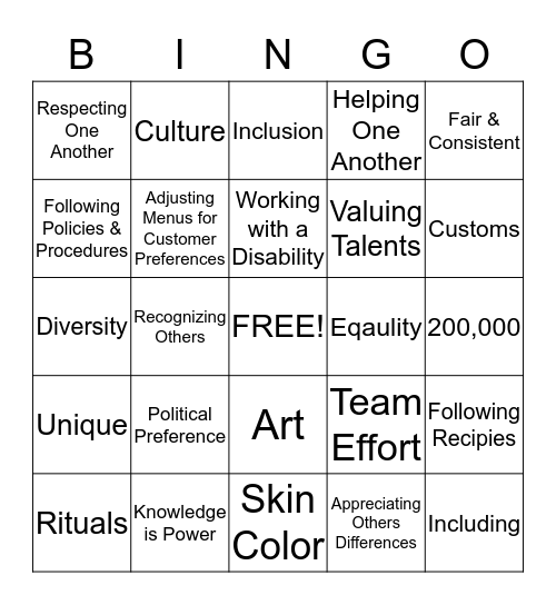 Diversity & Inclusion Bingo Card