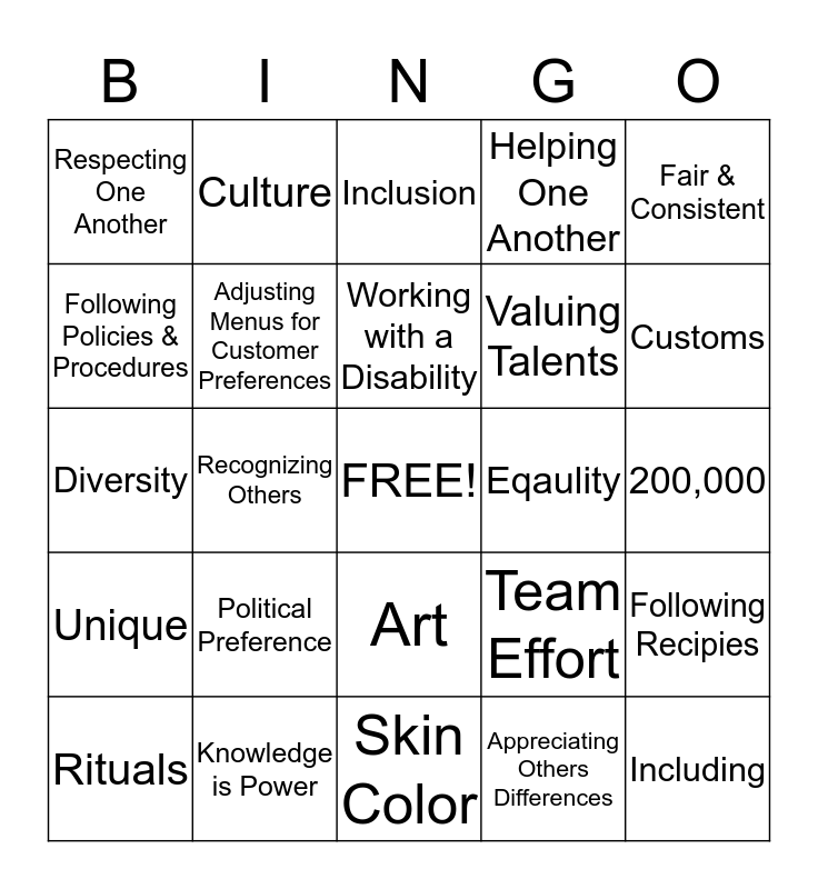 Diversity & Inclusion Bingo Card