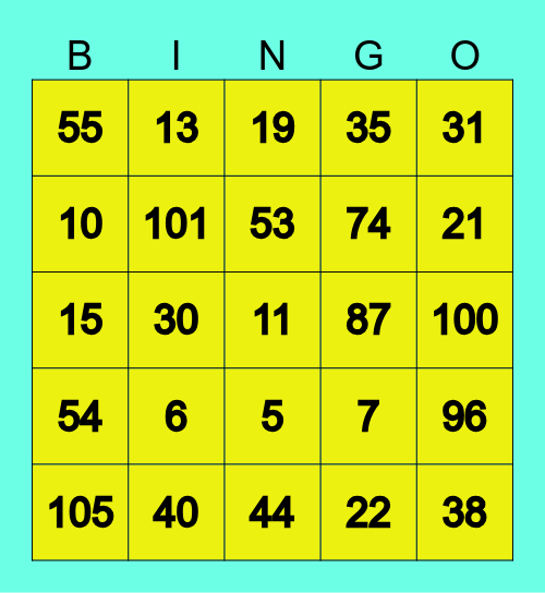 Number Bingo 1-100 Bingo Card