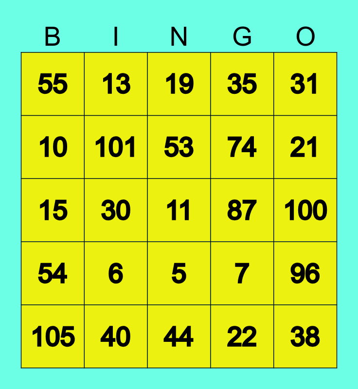 Number Bingo 1-100 Bingo Card