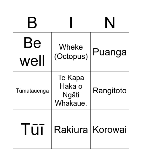 Te Wiki o Te Reo Māori - Wharewhare Bingo Card
