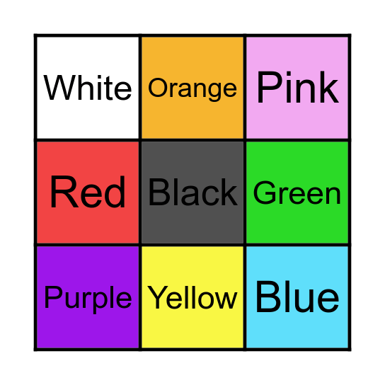 Colours Bingo Card