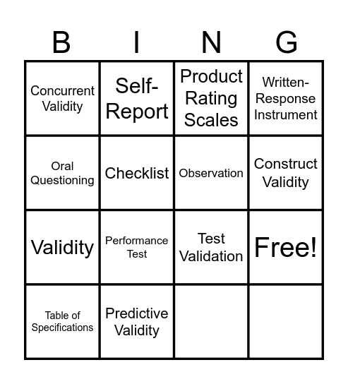 High - Quality Assesment Bingo Card