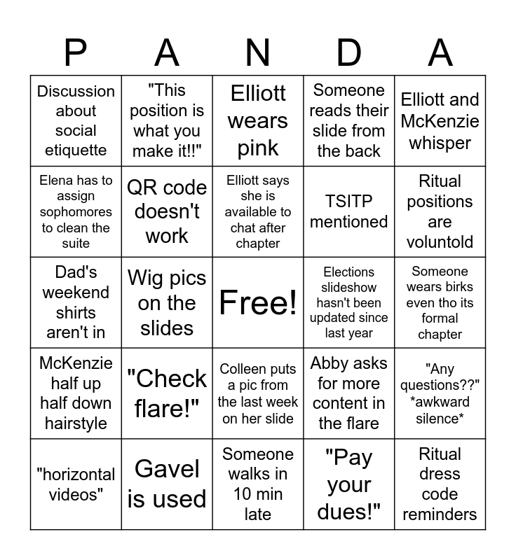 Formal Chapter 9/14!! Bingo Card