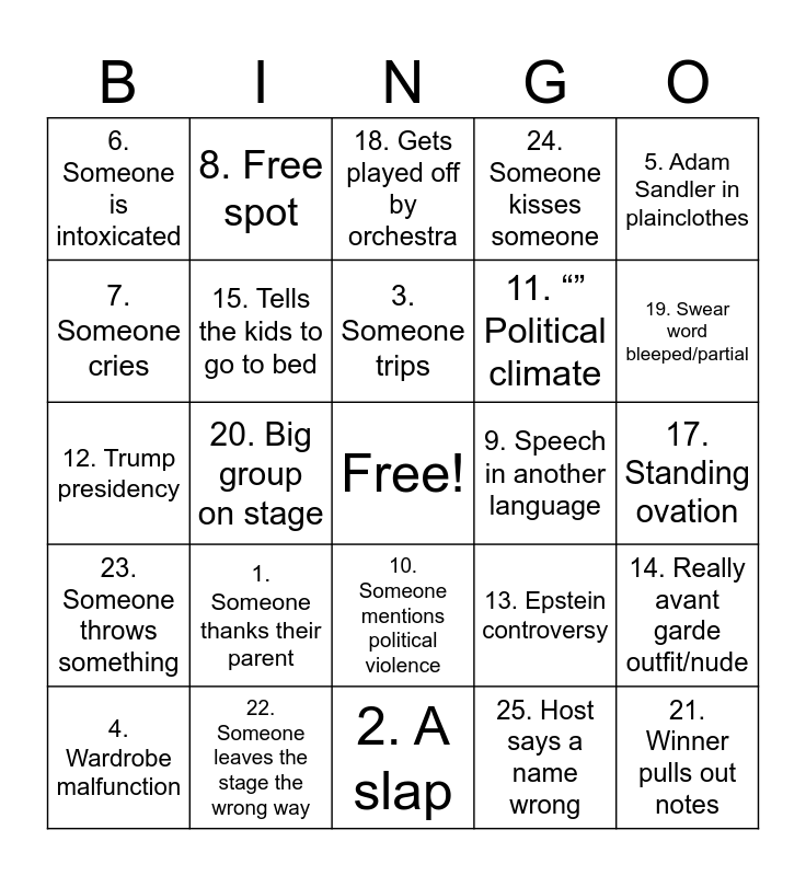 Emmy’s Bingo Card