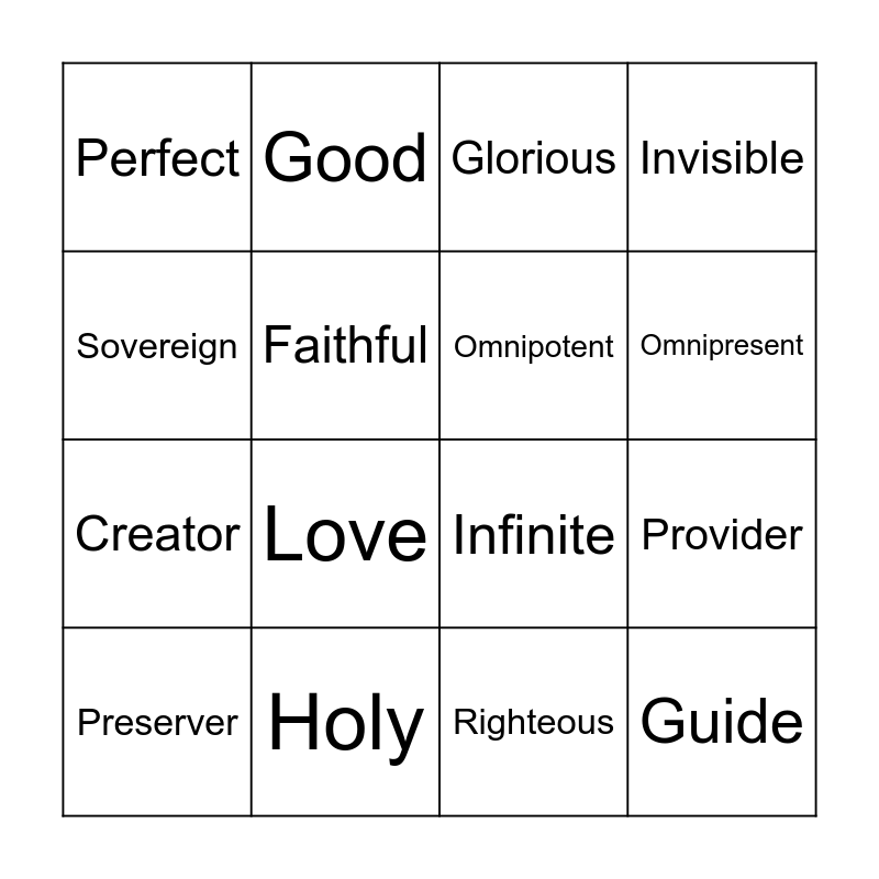 Attributes of God Bingo Card