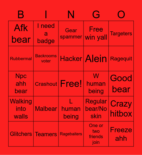 Bear alpha/* Bingo Card