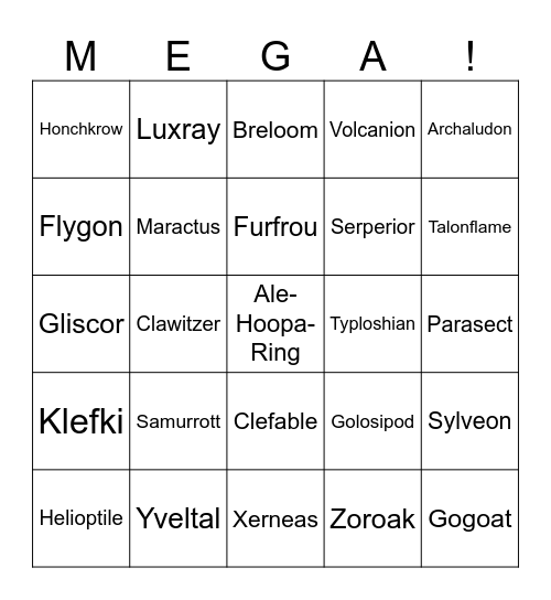 MEGA Bingo Card