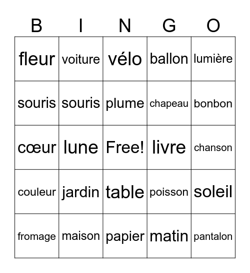 Les voyelles Bingo Card