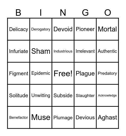 Vocab List 3 - 7th Grade Bingo Card