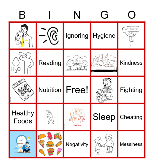 Healthy VS Unhealthy Habits Bingo Card