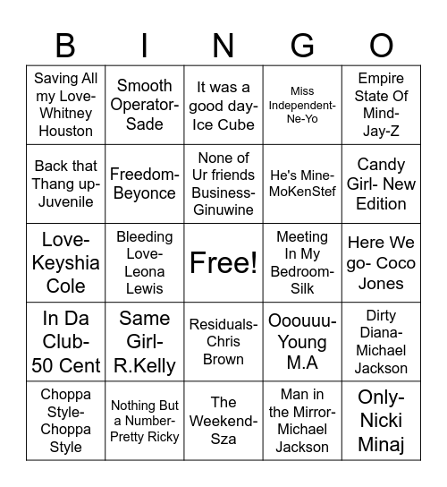 R&B BINGO Card