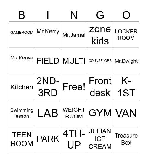 Northwest Community Center Bingo Card