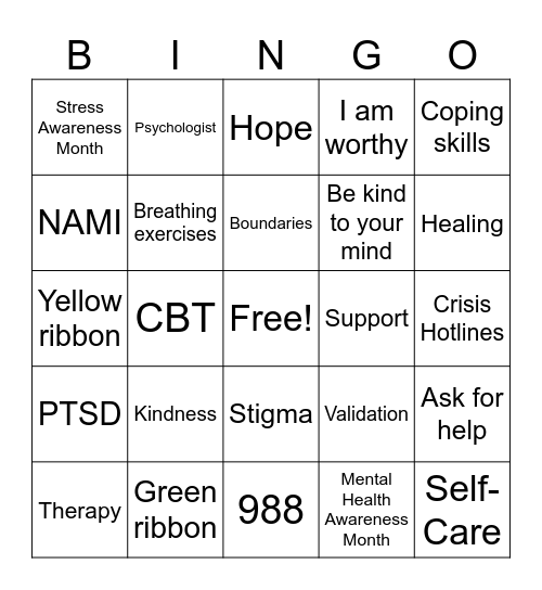 Mental Health Bingo Card