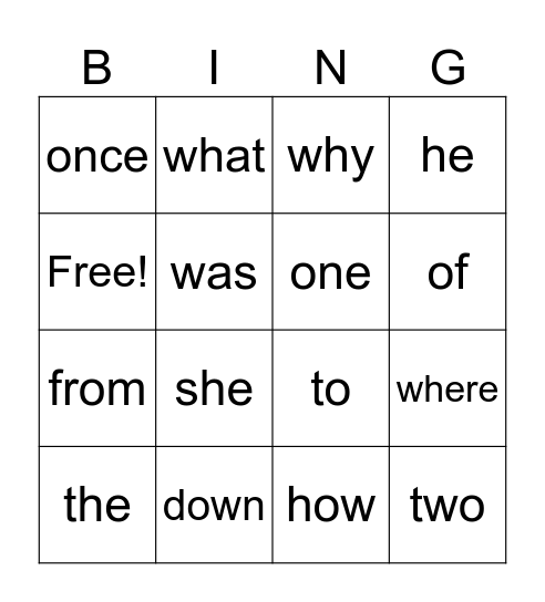 Tricky Words Bingo Card