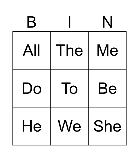 tricky words 1 Bingo Card