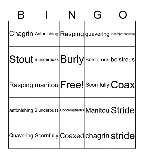 Sign of the Beaver Bingo Card