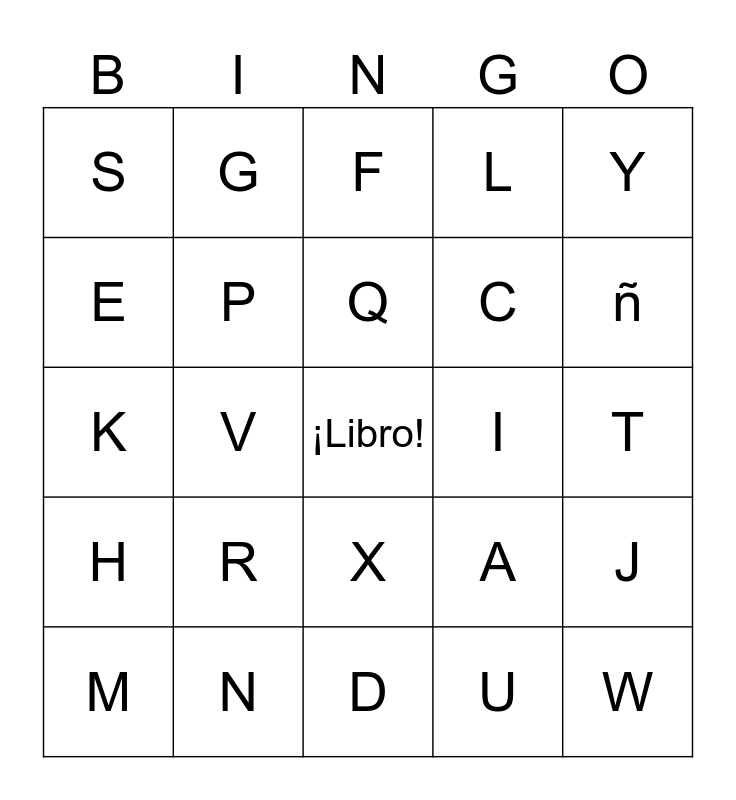 El Alfabeto Bingo Card