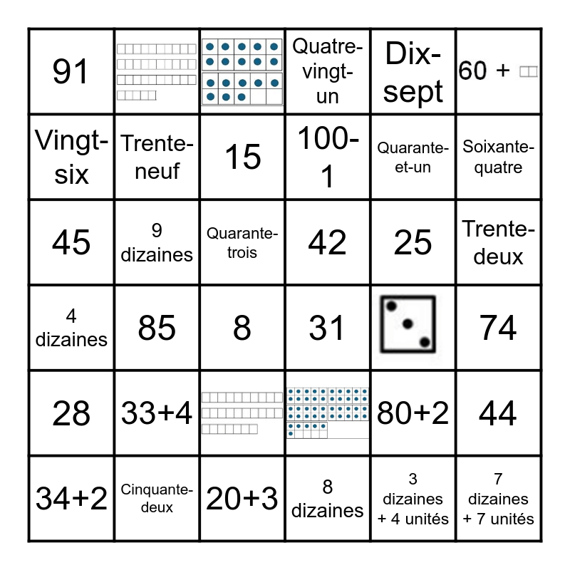 NOMBRES DE 1 à 100 Bingo Card