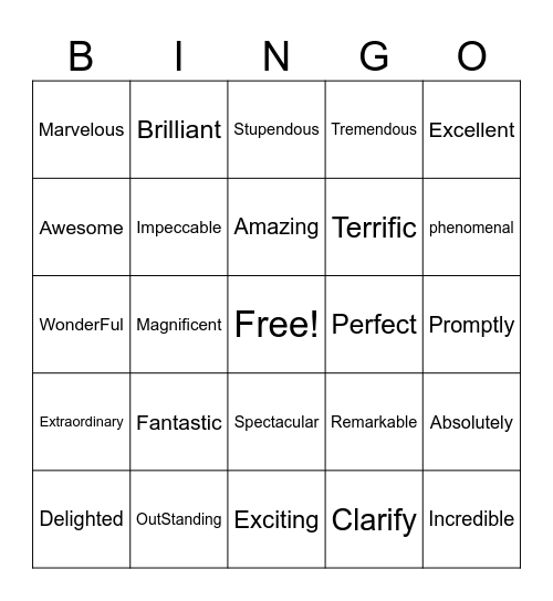 Power Word Bingo Card