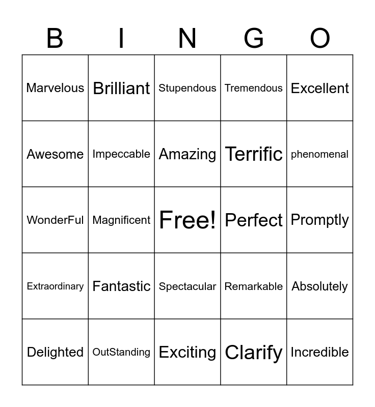 Power Word Bingo Card