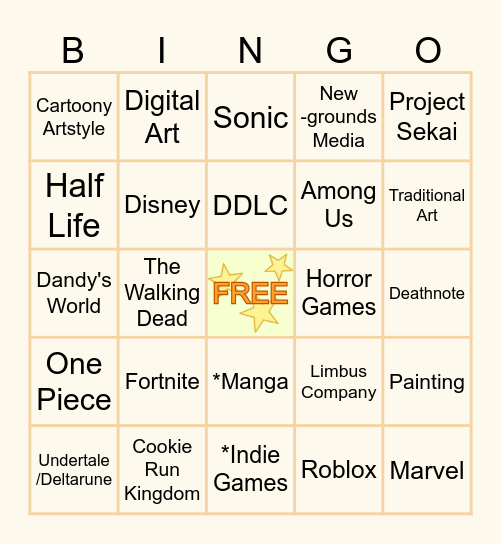 Art Club Interest Bingo Card