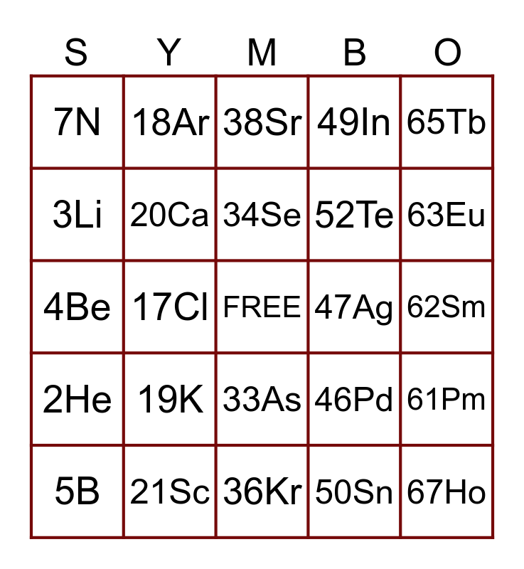 RMNHS Bingo Card