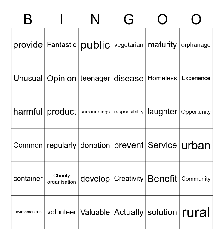 Bingo U123 Bingo Card