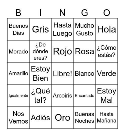 Los Saludos y Los Colores Bingo Card