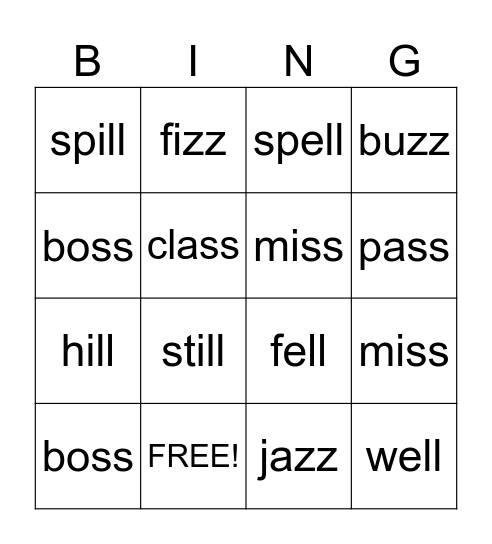 FLOSS Word Bingo Card