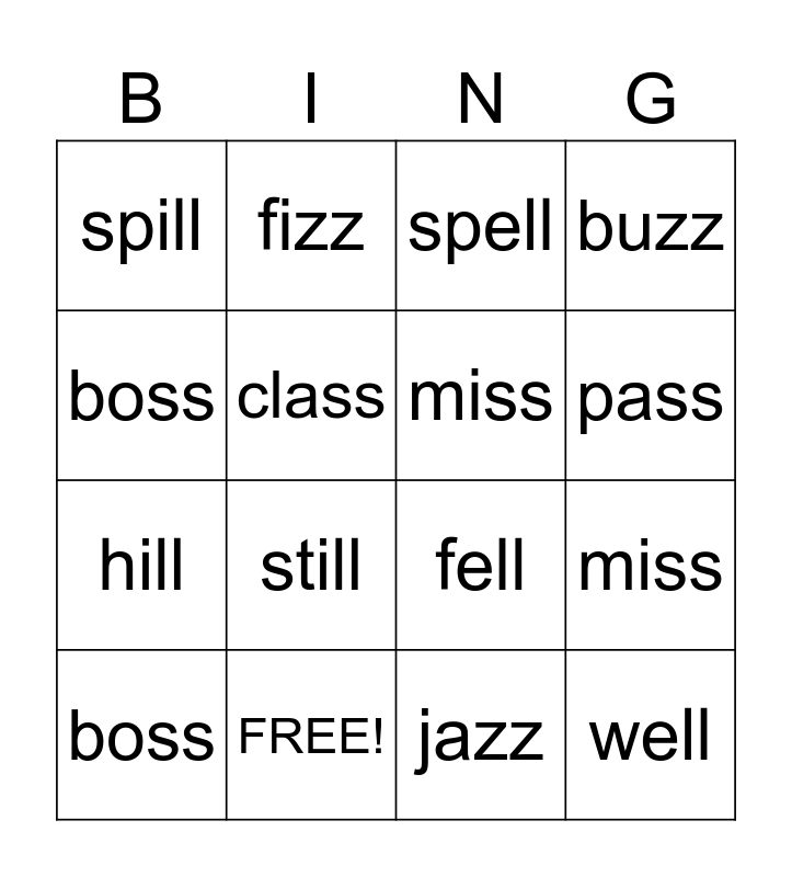 FLOSS Word Bingo Card
